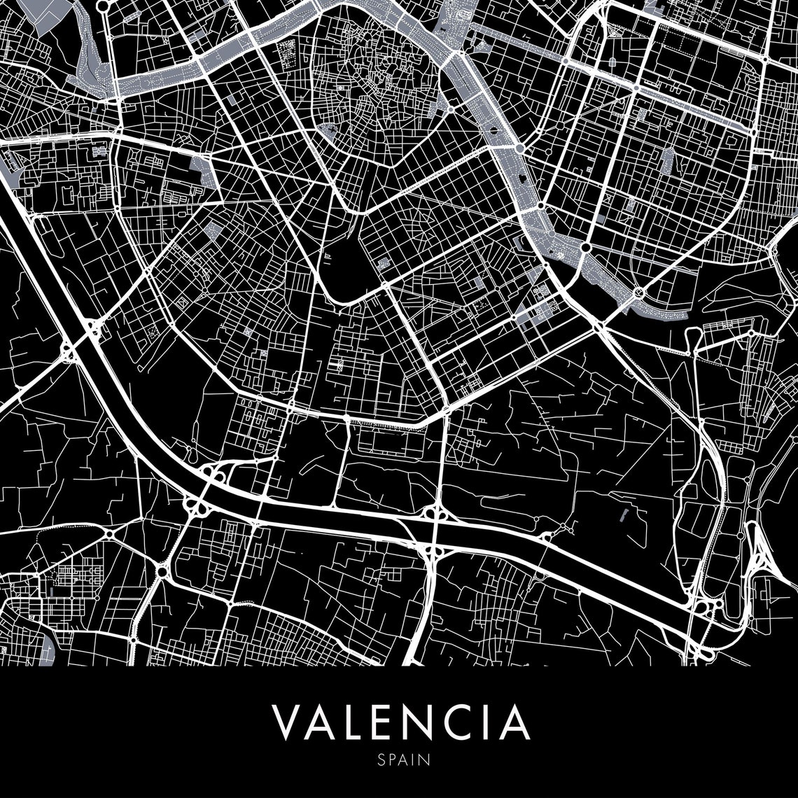 Valencia Spain Art City Map Print Wall Art A4 A3 A2 | Etsy