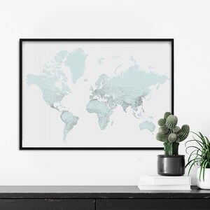 Mint World Map Print Wall Art | Print at Home | Digital Download File ...