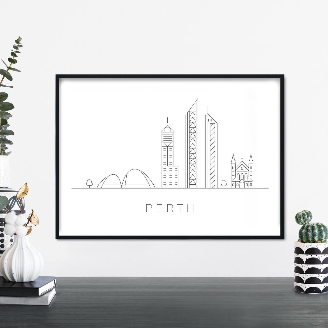 Perth | City Skyline Linear Illustration Print Wall Art | 4x6 5x7 A4 A3 ...