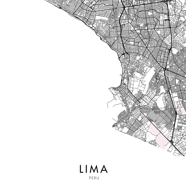 Lima, Peru City Map Print Wall Art Poster | Print at Home | Digital ...