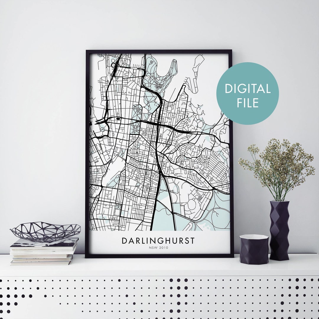Darlinghurst, Sydney, Australia City Map Print Wall Art | Print at Home ...