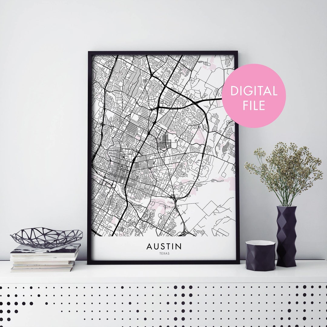 Austin, Texas City Map Print Wall Art | Print at Home | Digital ...