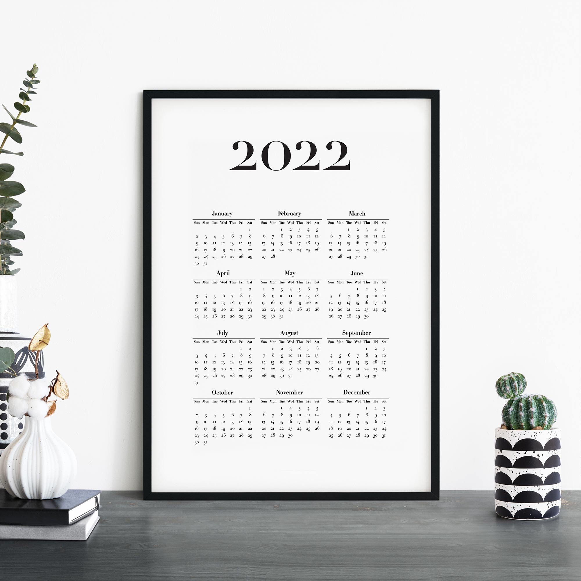 2022 Calendar Black & White Text Poster Print Wall Art A4 A3 | Etsy ...