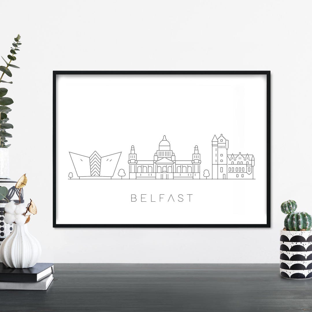Belfast | City Skyline Linear Illustration Print Wall Art | 4x6 5x7 A4 ...