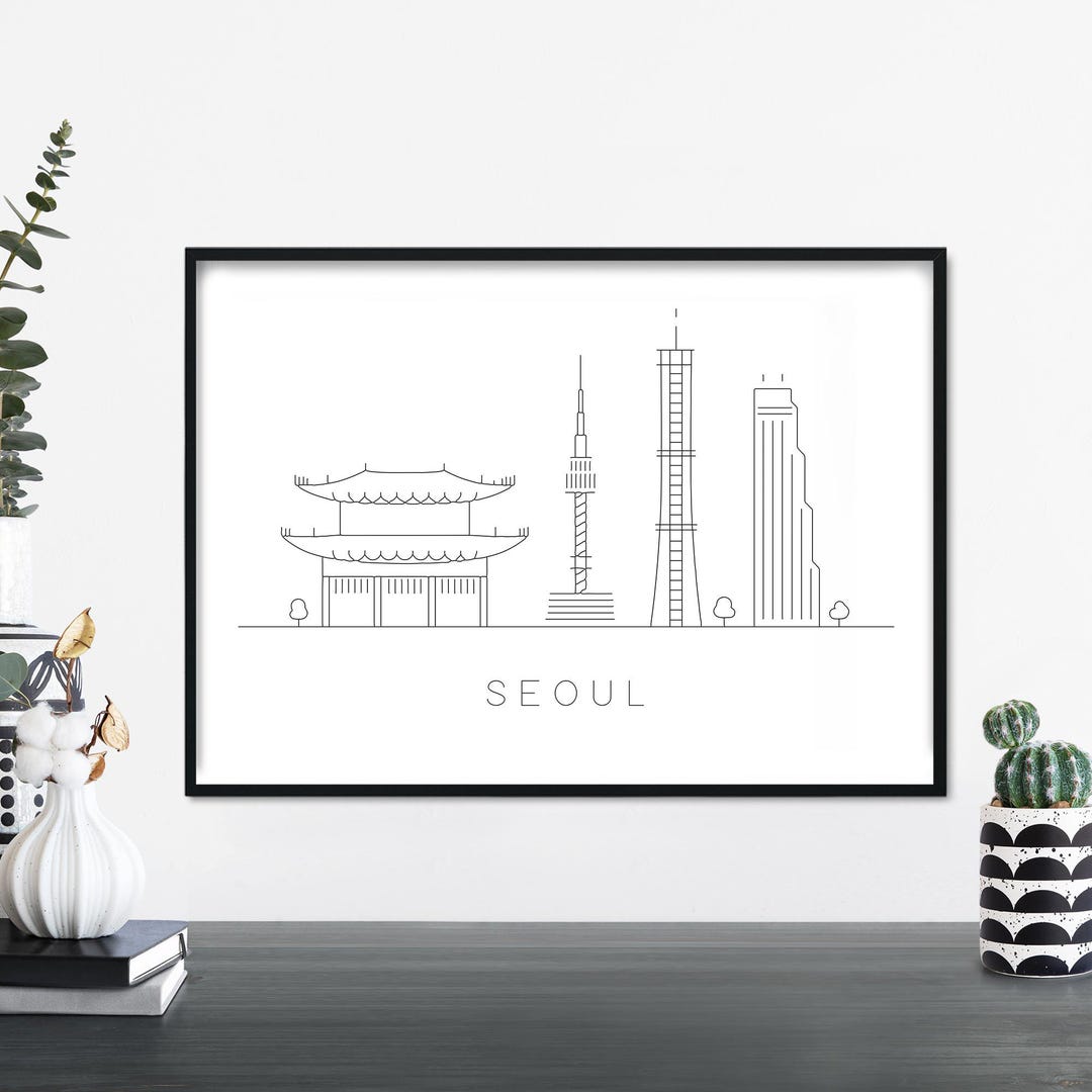 Seoul | City Skyline Linear Illustration Print Wall Art | 4x6 5x7 A4 A3 ...