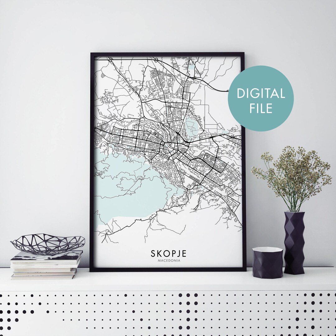 Skopje, Macedonia City Map Print Wall Art | Print at Home | Digital ...