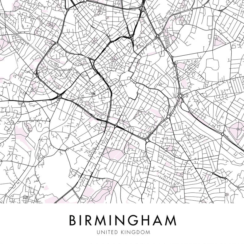 Birmingham UK United Kingdom Art City Map Print Wall Art | Etsy