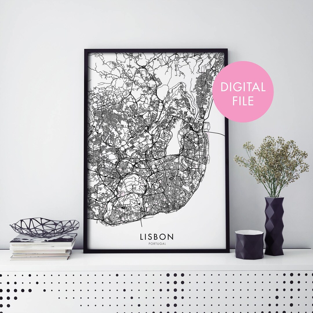 Lisbon, Portugal City Map Print Wall Art | Print at Home | Digital ...