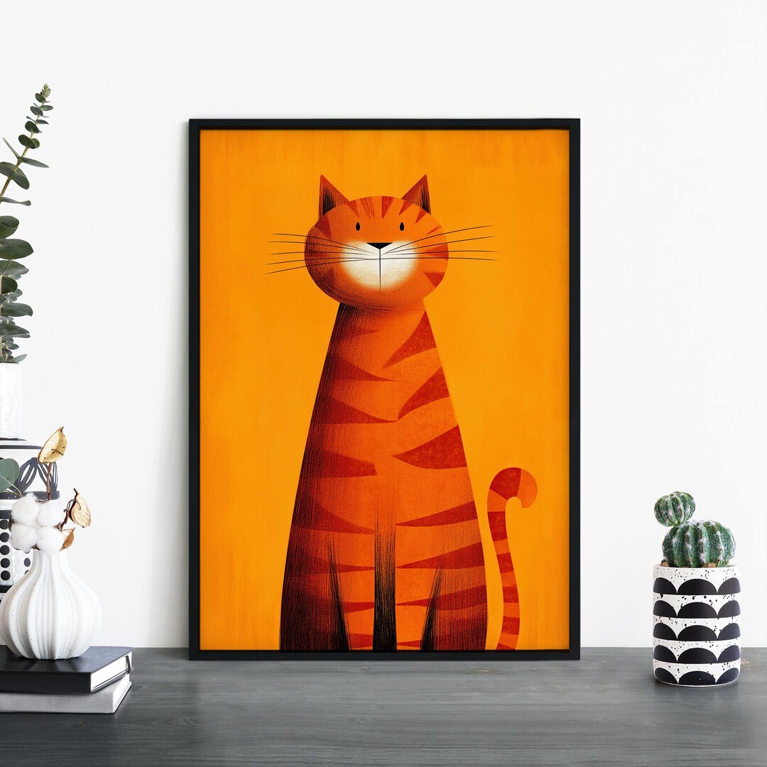 Amber Tabby, Colorful Cartoon Ginger Cat Print Wall Art | A4 A3 A2 A1 ...