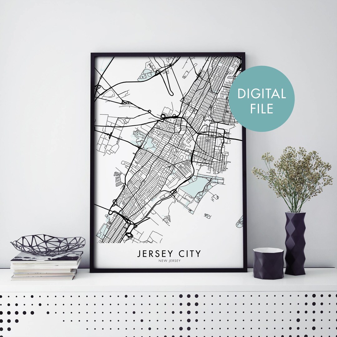 Jersey City, New Jersey Map Print Wall Art | Print at Home | Digital ...