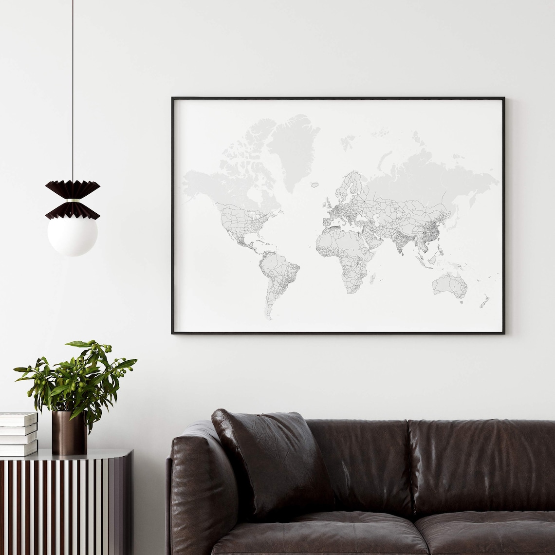 Grey World Map Print Wall Art | A4 A3 A2 A1 A0 - Etsy