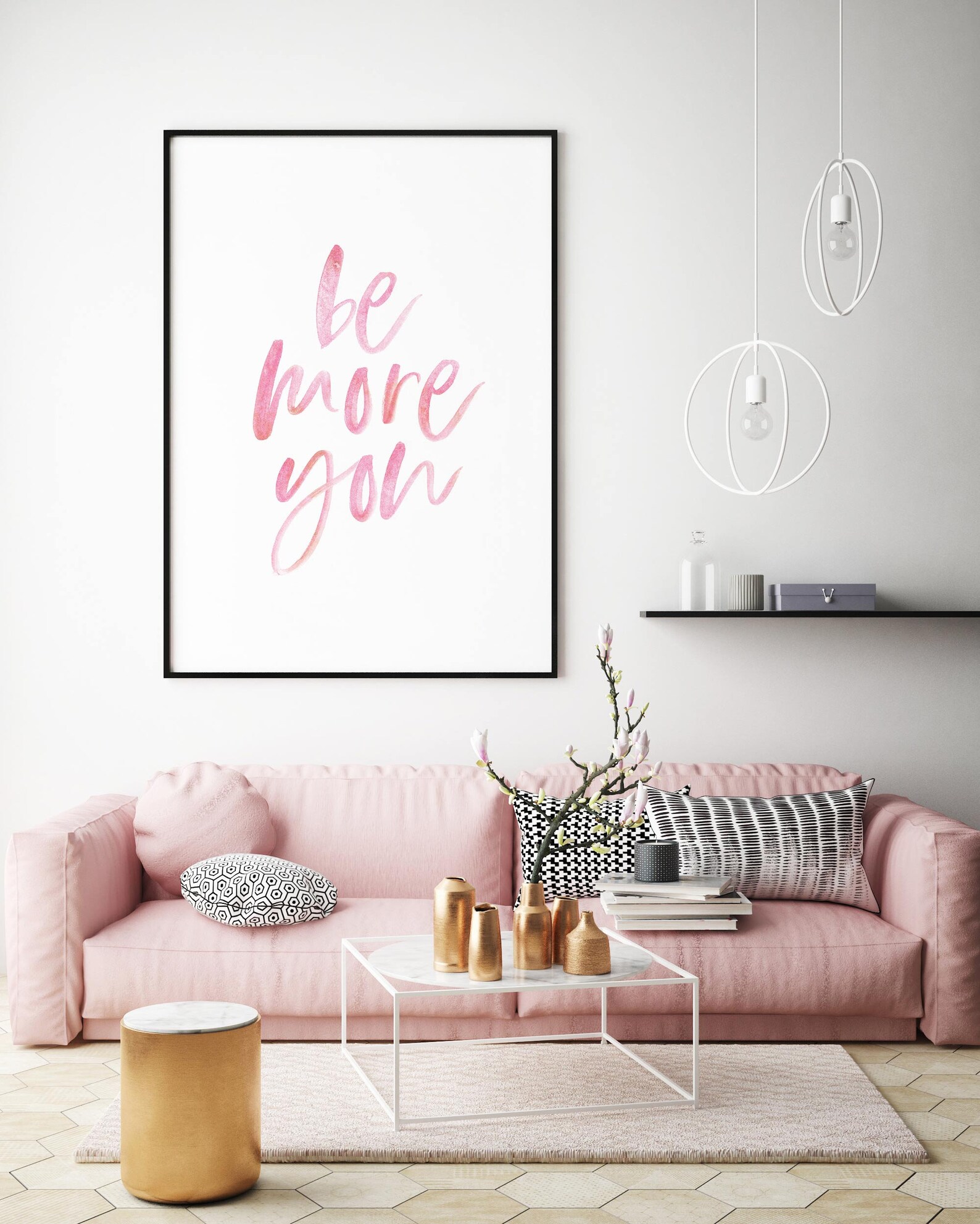 Be More You Pink Watercolour Text Poster Print Wall Art | Etsy
