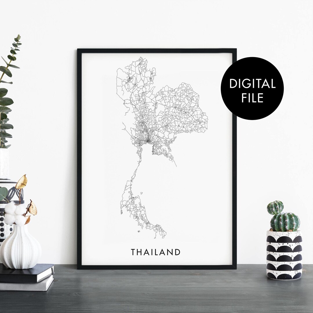 Thailand Road Map Print Wall Art | Print at Home | Digital Download ...