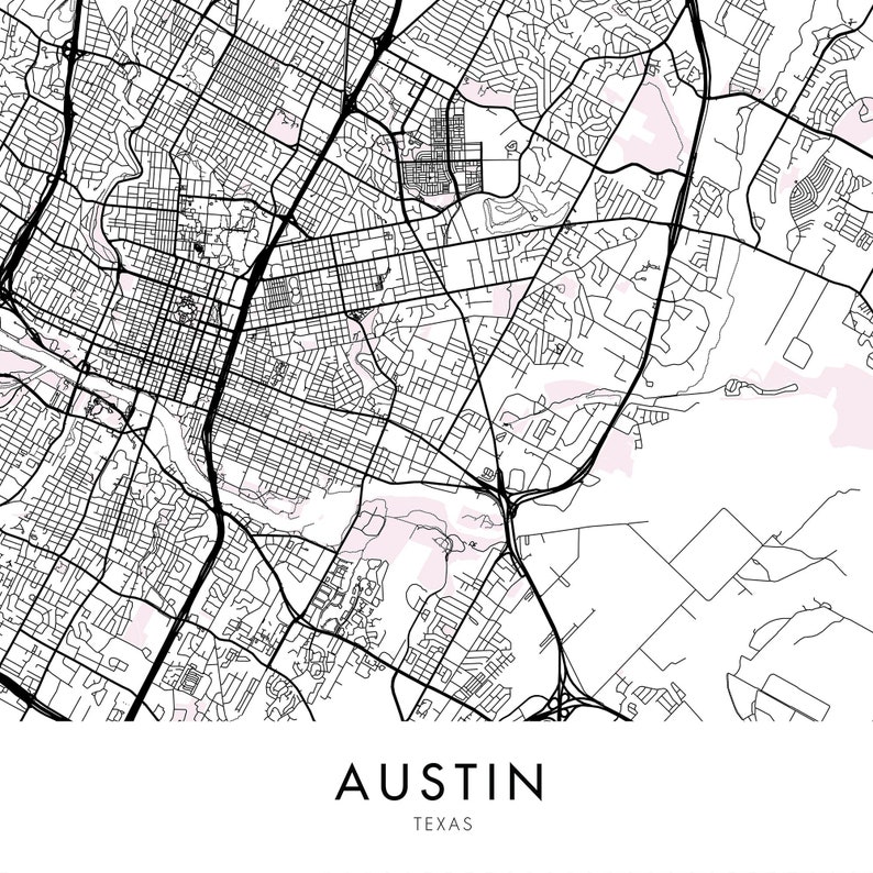 Austin Texas City Map Print Wall Art Print at Home - Etsy