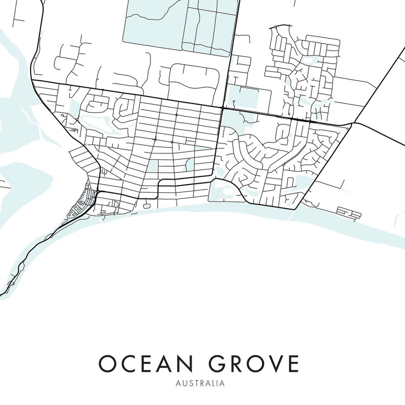 Ocean Grove Victoria Australia Art City Map Print Wall Art - Etsy New ...