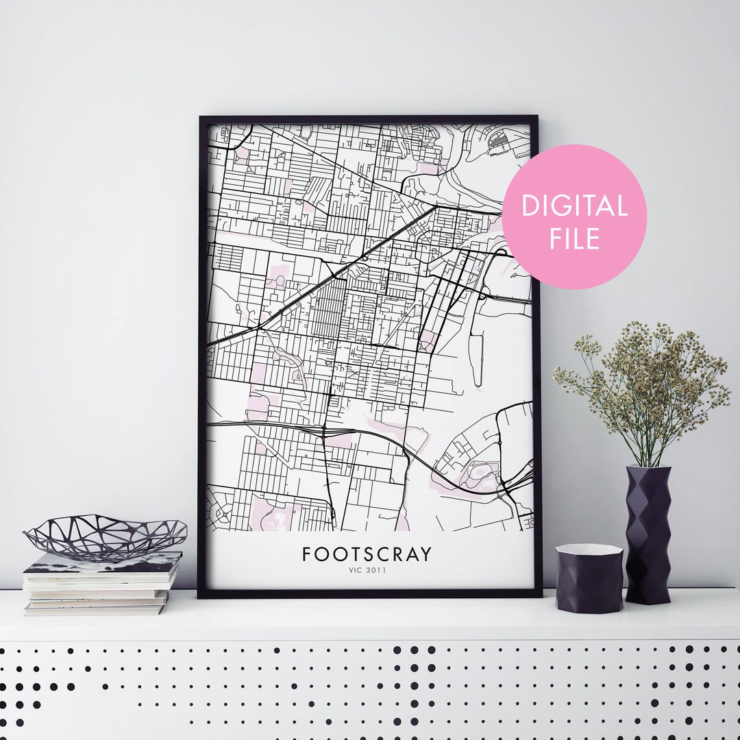 Footscray, Melbourne City Map Print Wall Art Print at Home Digital ...