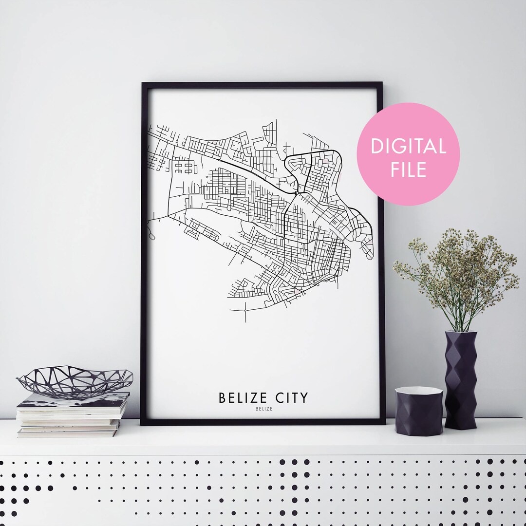 Belize City Map Print Wall Art | Print at Home | Digital Download File ...