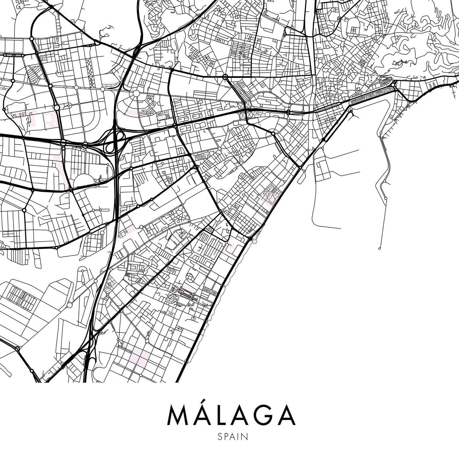 Málaga Spain Art City Map Print Wall Art A4 A3 A2 A1 - Etsy UK