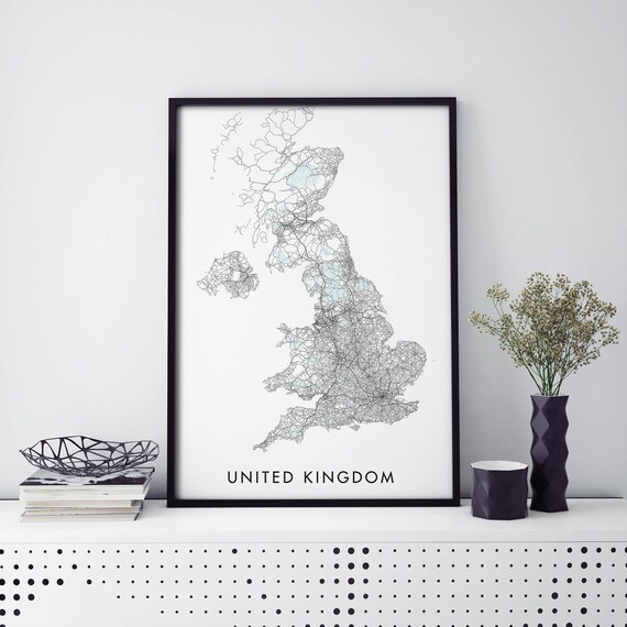 United Kingdom UK Art Country Road Map Print Wall Art A4 A3 | Etsy
