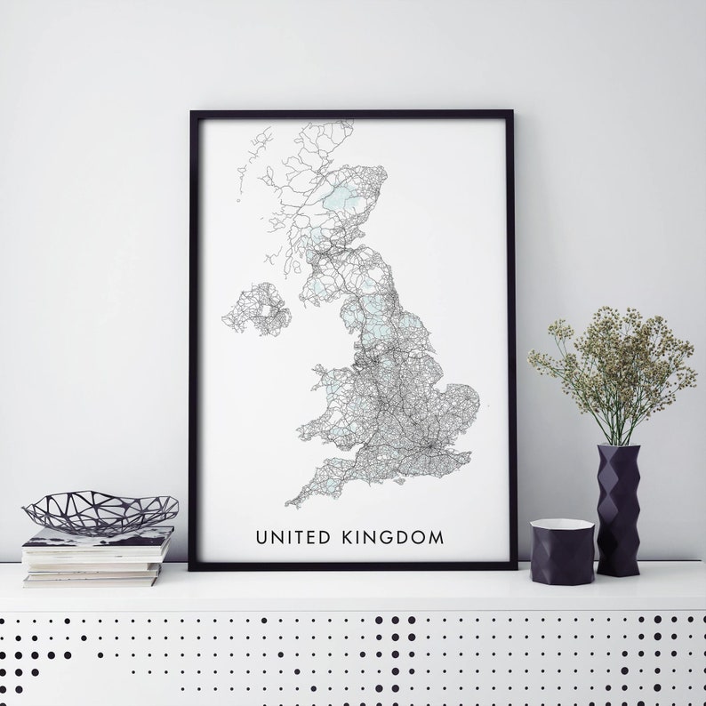 United Kingdom UK Art, Country Road Map Print Wall Art | A4 A3 A2 A1 - Etsy