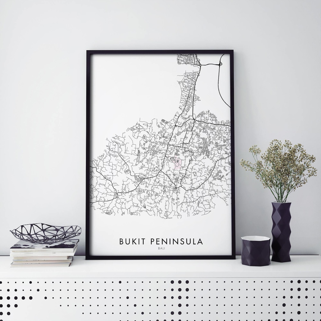 Bukit Peninsula, Bali, Indonesia Art, City Map Print Wall Art | A4 A3 ...