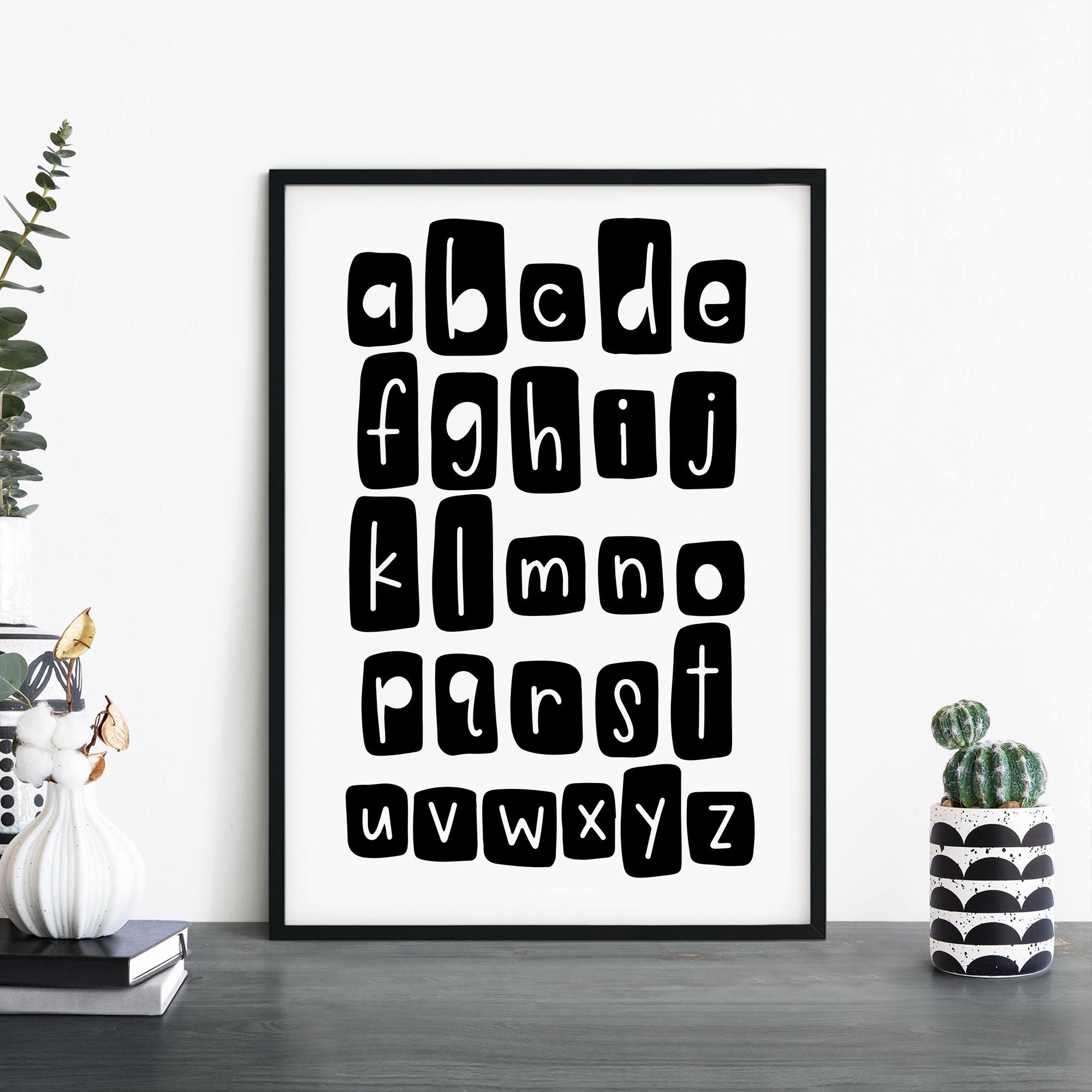 Alphabet Black & White Text Poster Print Wall Art Childrens - Etsy