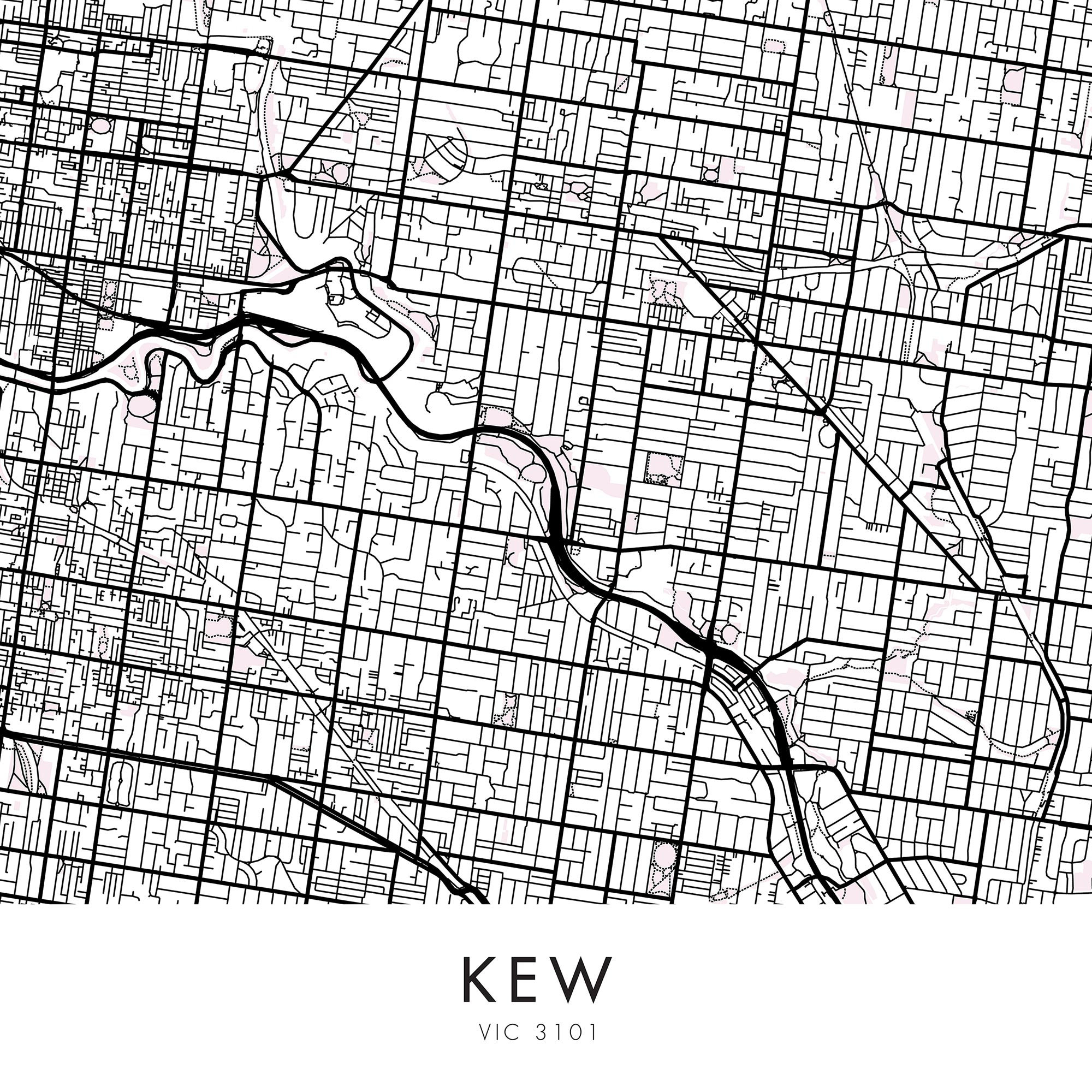 Kew, Melbourne City Map Print Wall Art | Print at Home | Digital ...