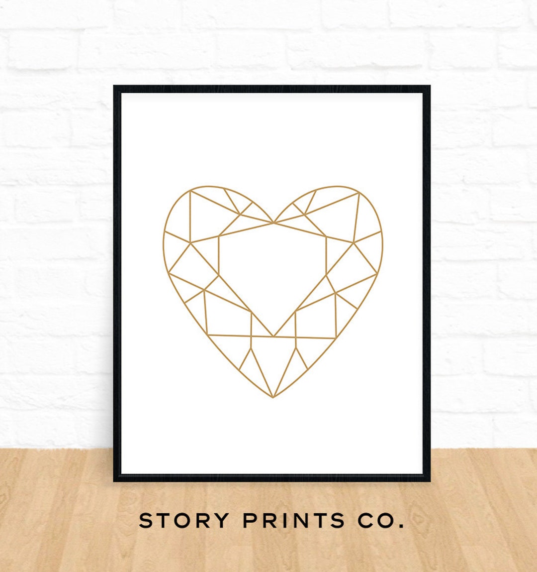 Gold Heart, Geometric Heart, Gem Print, Geometric Nursery, Gemstone Art ...