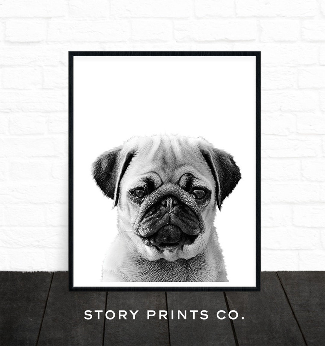 Pug Print, Pug, Pug Art, Pug Gifts, Dog Print, Pet Portrait, Black and ...