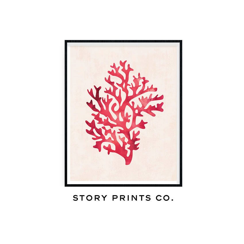 Coral Print Printable Watercolor Coral Red Nautical - Etsy