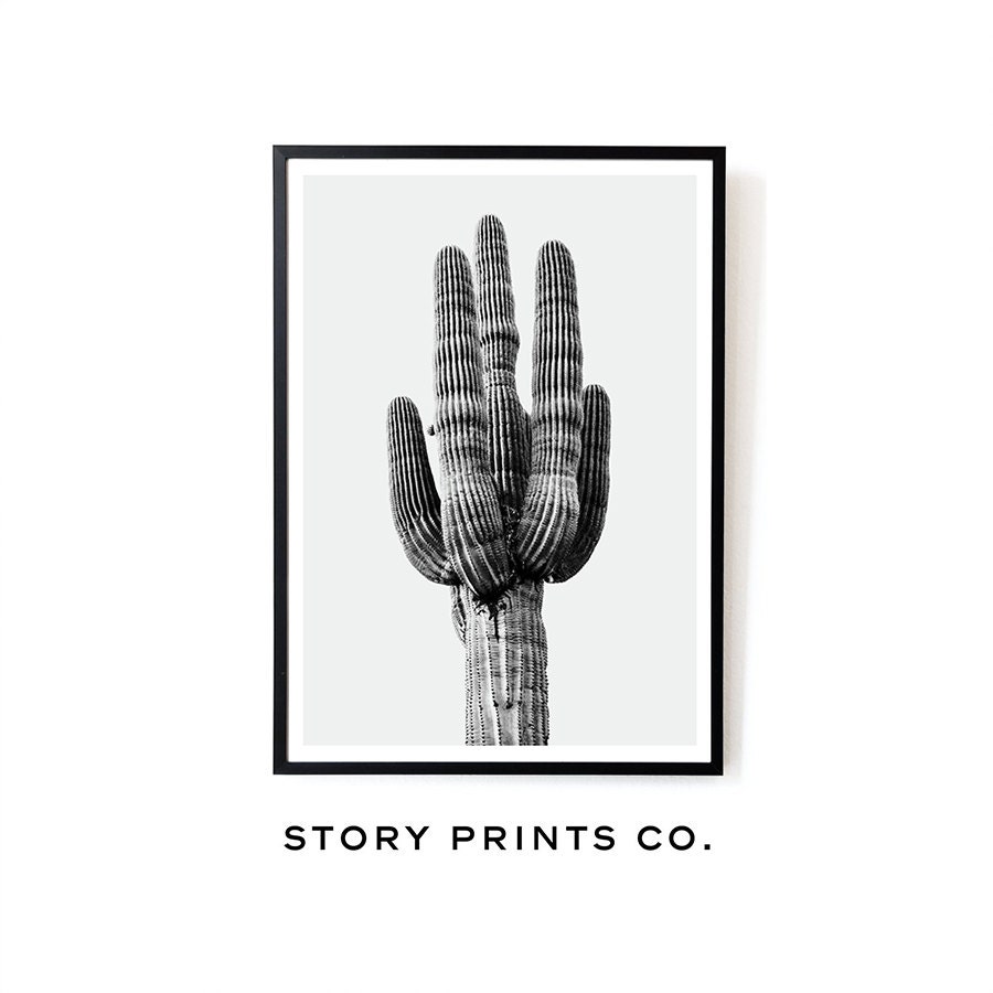 Large Poster Wall Art Cactus Print Black and White | Etsy