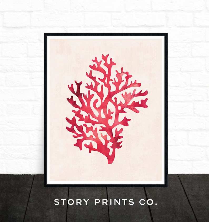Coral Print Printable Watercolor Coral Red Nautical | Etsy