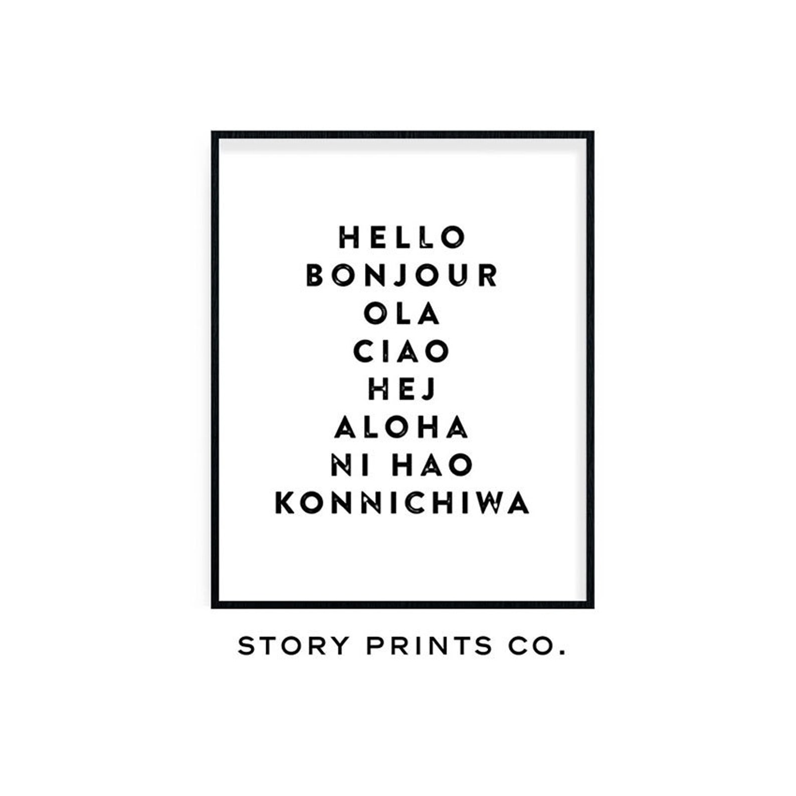 Hello Printable Bonjour Print Printable Wall Art Typography | Etsy