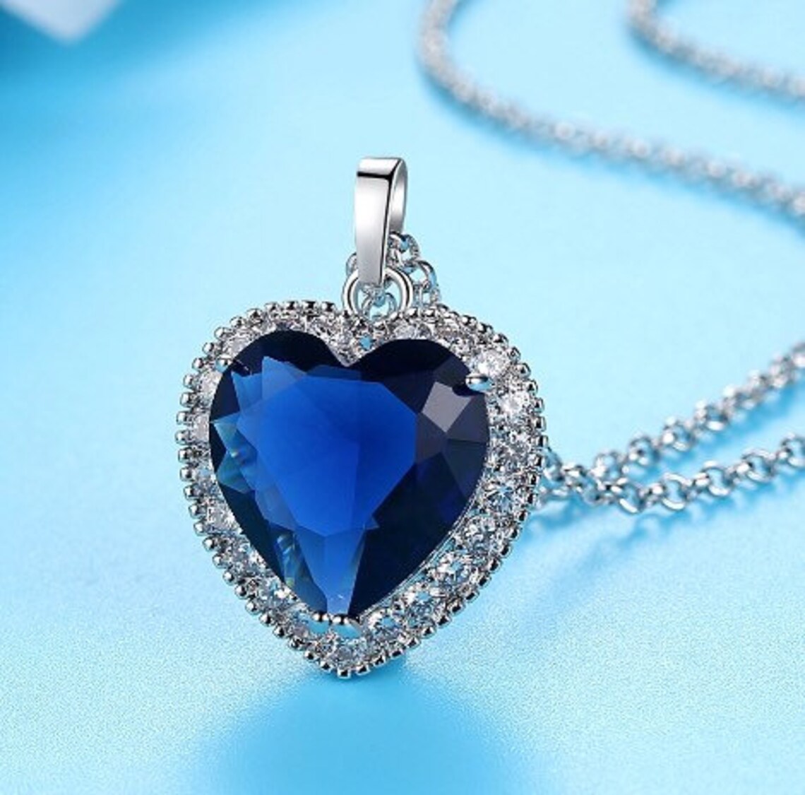 Heart of Ocean Blue Heart Love Forever Pendant Necklace in a Velvet Bag ...