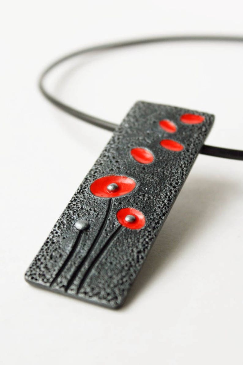 Polymer Clay Jewelry Pendant Necklace Red Flower Poppy Etsy