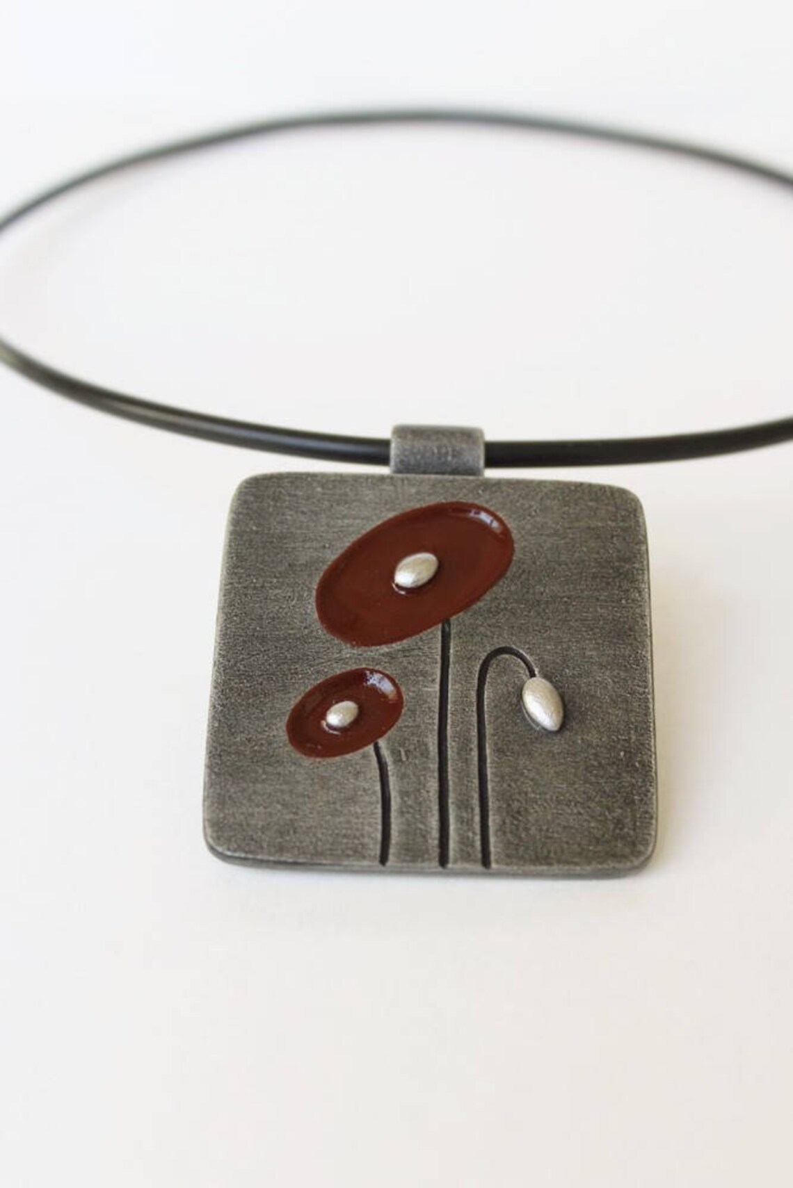 Polymer Clay Jewelry Pendant Necklace Burgundy Flower Poppy Etsy