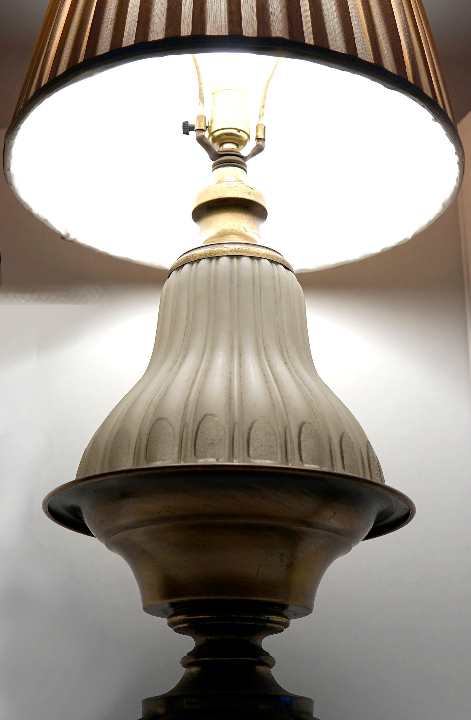 Art Deco Frosted Glass Bell Shaped Lamp With Wood Base - Etsy