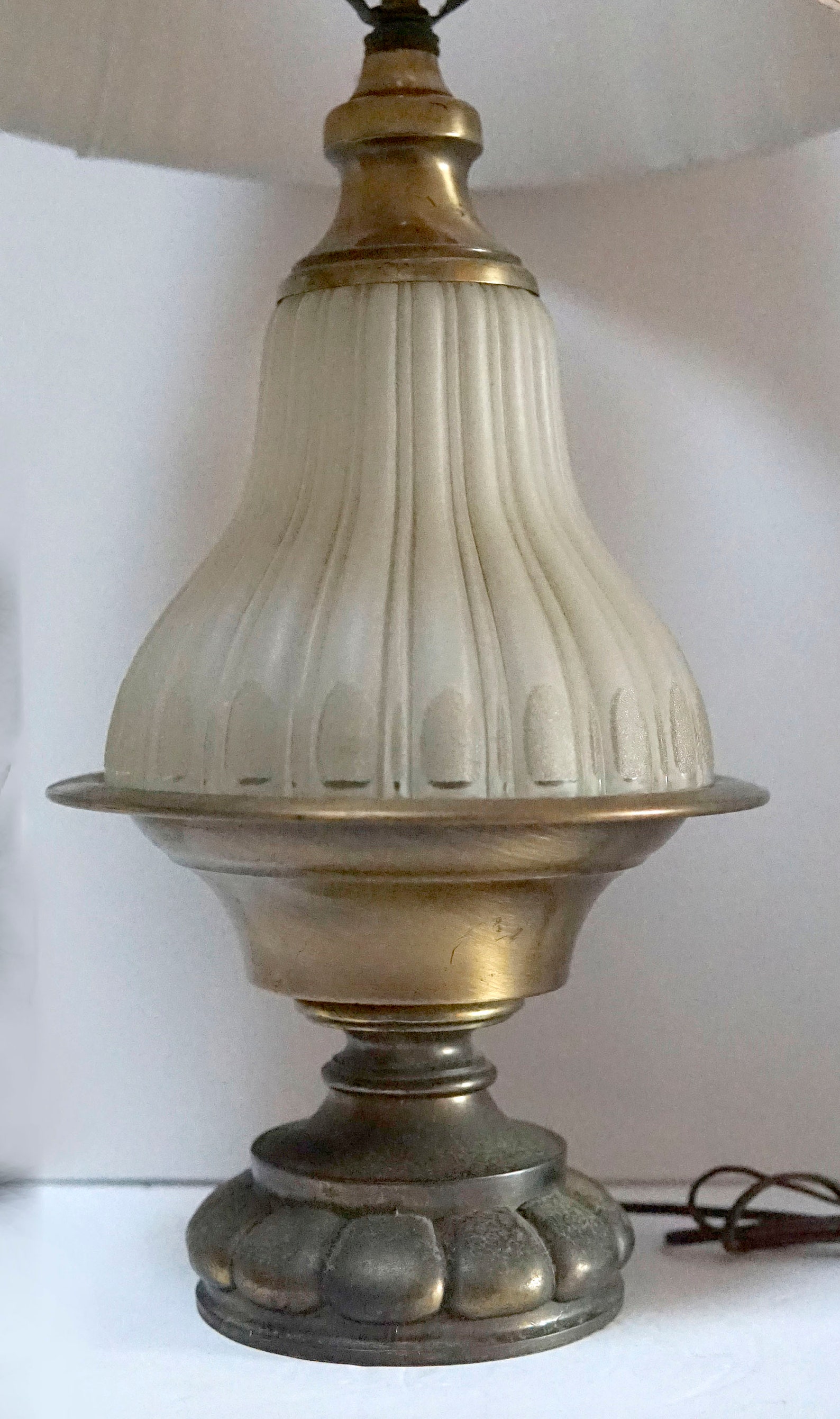Art Deco Frosted Glass Bell Shaped Lamp With Wood Base - Etsy