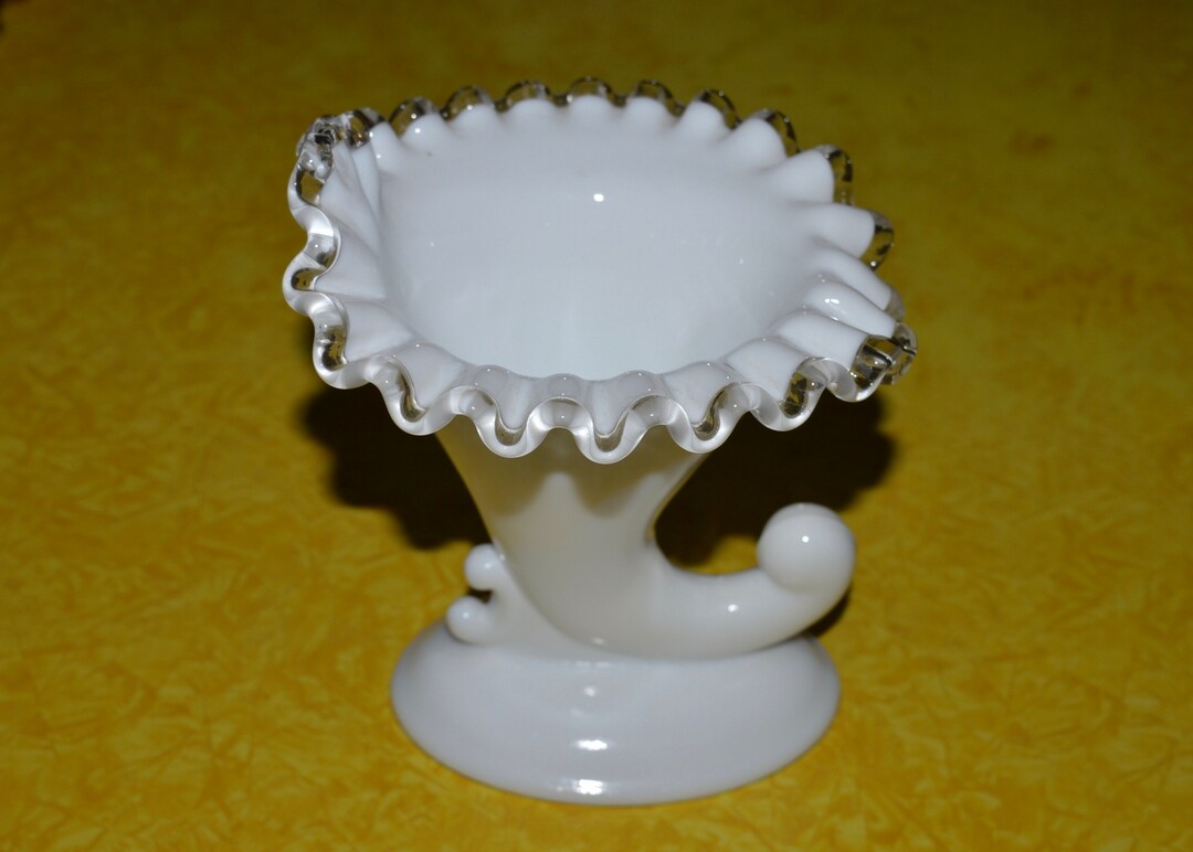 Fenton Silver Crest Cornucopia, White Fenton Glass Candle Holder ...