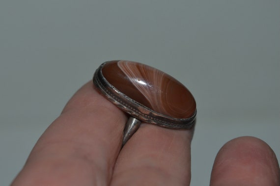 Banded Agate Statement Ring, Sterling Polished Agate … - Gem
