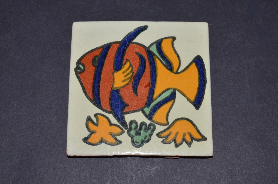 Vintage Tropical Fish Tile, Decorative Tile Trivet, Aquatic Decor Tile ...