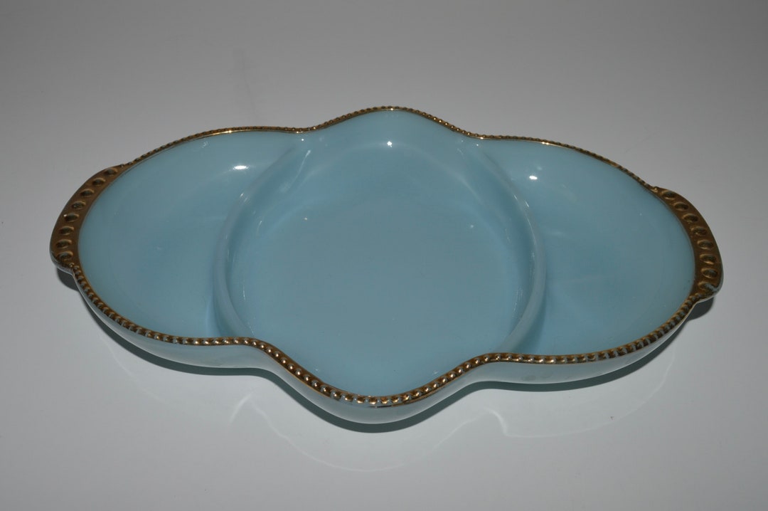 Fire King Azurite Relish Serving Dish W 3 Compartments and Gold Rim ...