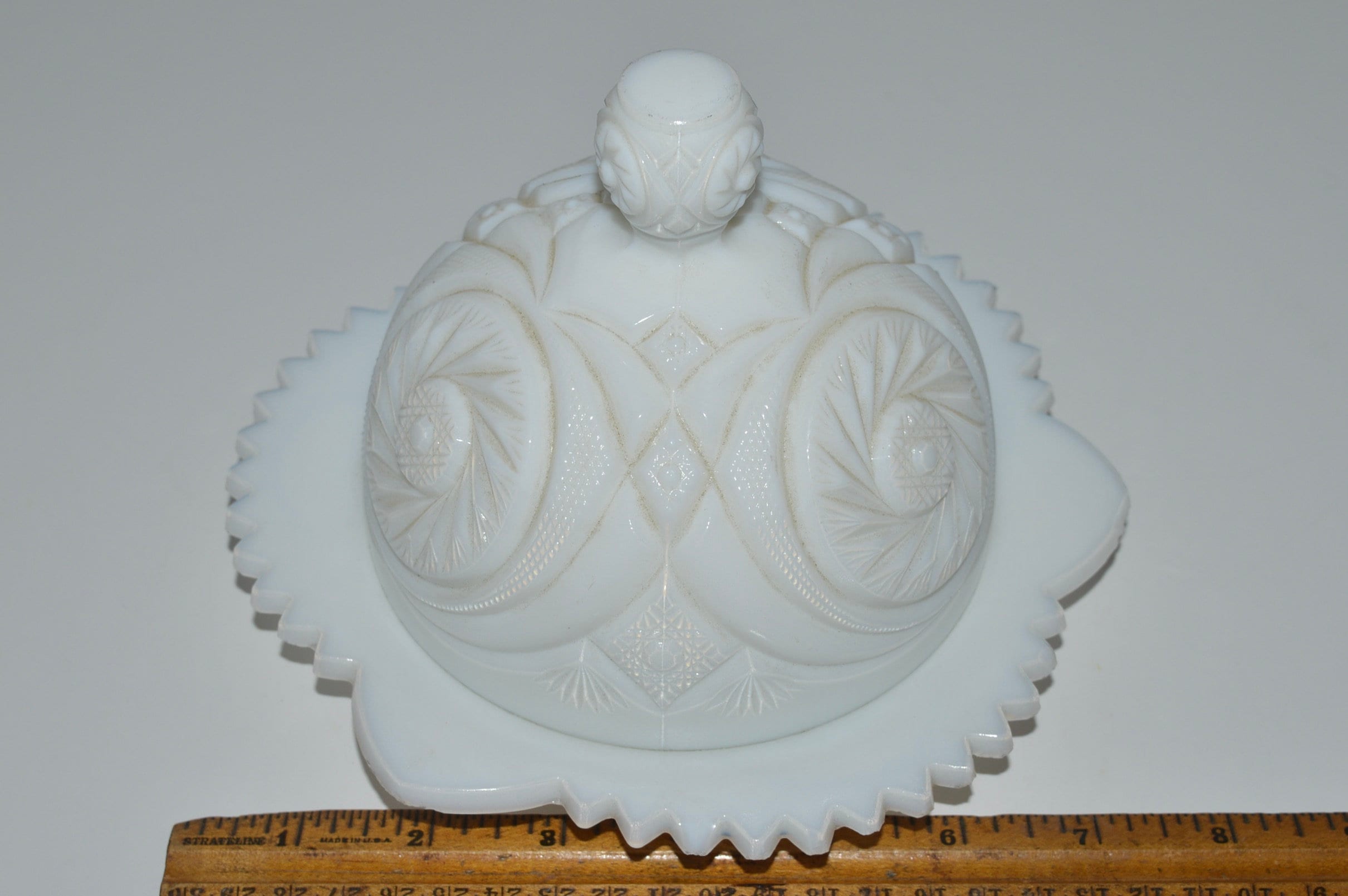 Home & Living Butter Cheese Server Milk Glass Sunburst Serving Dish ...