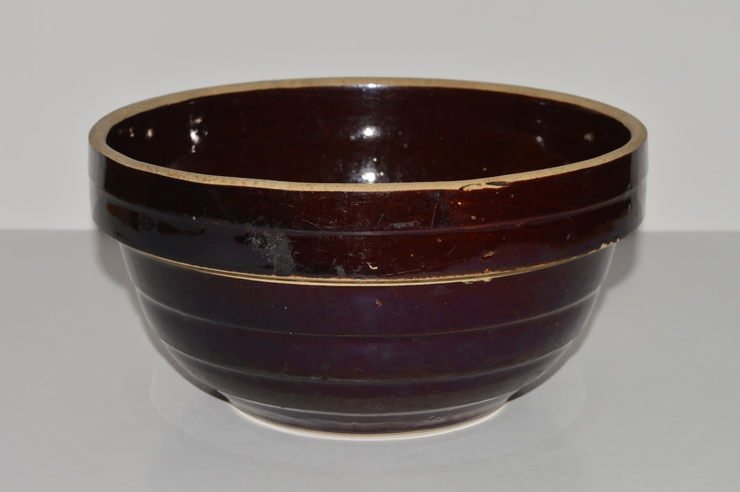 Vintage USA Stoneware Brown Mixing Bowl, 9 Inch Shoulder Bowl, Brown ...