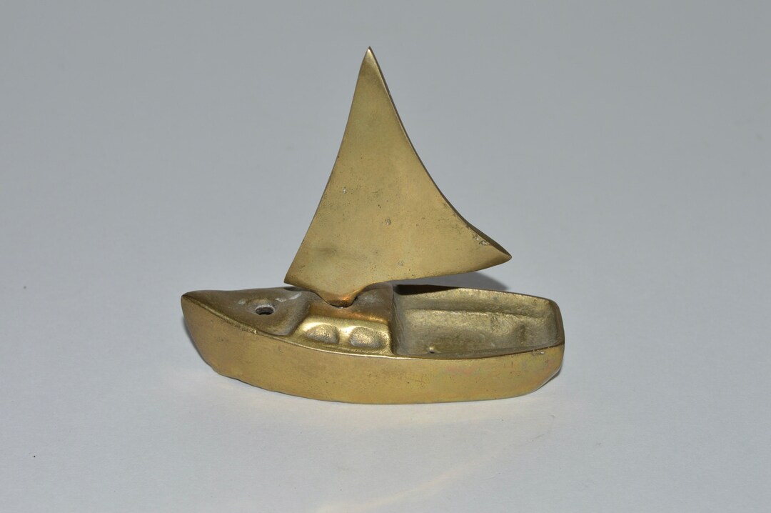 Brass Boat Figurine, Sailboat Statuette, Miniature Sailing Ship Brass ...