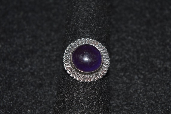 Sterling Ring W Purple Cabochon Round Large Sterling Ring Marked 925 PHN Sterling Pinky Statement Ring Purple Stone Ring Filigree Ring Etsy