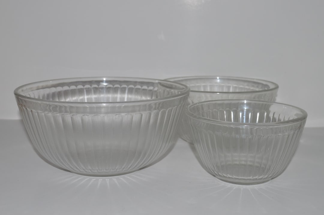 Pyrex Mixing Bowl Set, Pyrex Clear Ribbed Glass Nesting Bowls, Set of 3, Pyrex 7401 7402 7403 ...