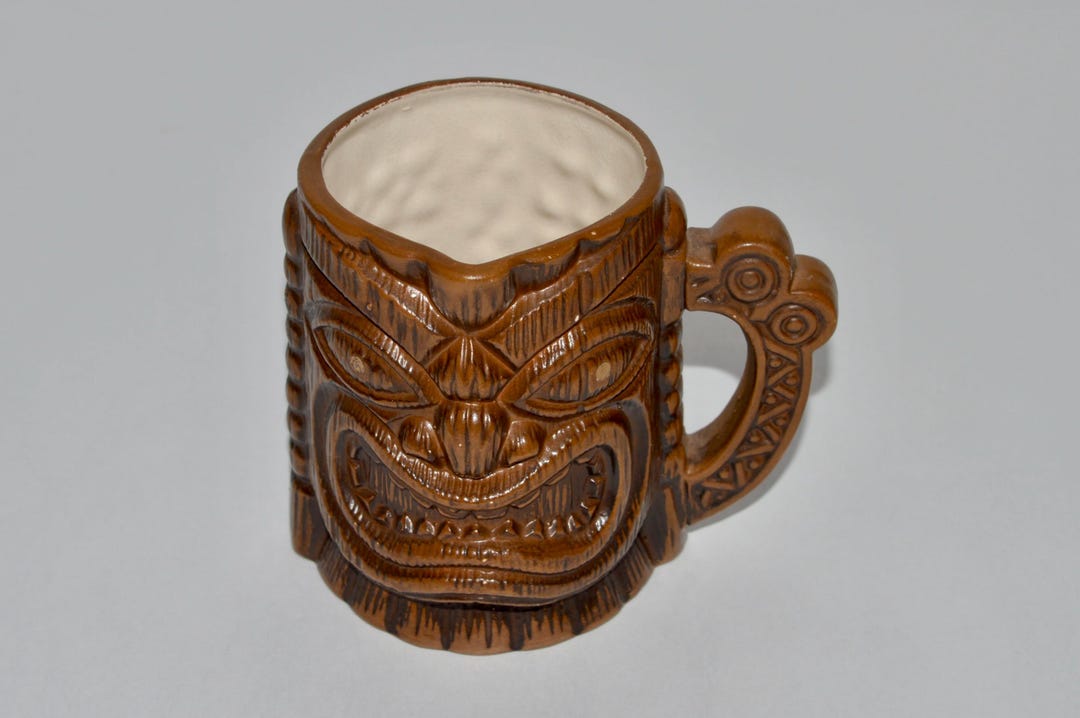 Vintage Tiki Mug Bar Decor, Hawaiian Decor, 1970s Brown Tiki Mug W Face ...