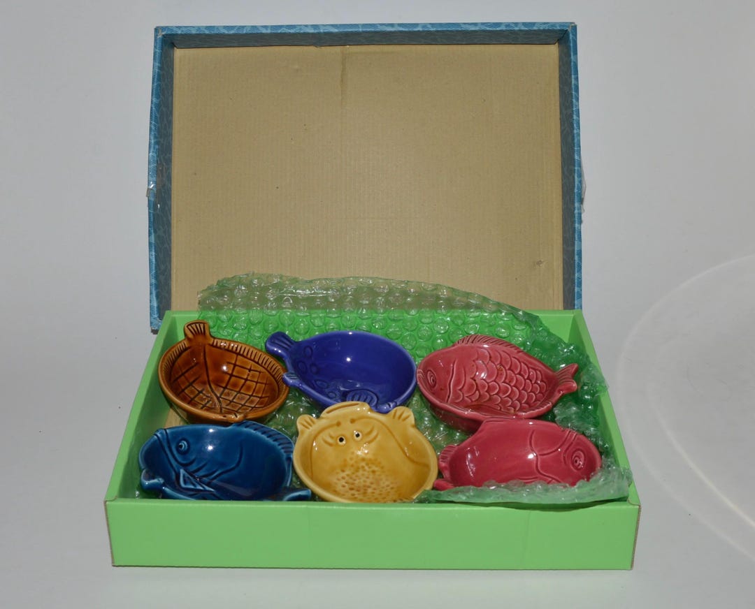 Vintage Set of Fish Dish Ramekins W Box, 6 Pieces Ceramic Fish ...