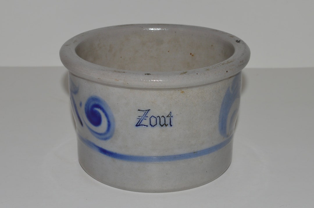 Zout Blue and White Stoneware Crock, Cobalt Blue Salt Glaze Stoneware ...